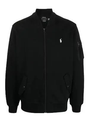 Ralph Lauren Long Sleeve Double Knit Tech Full Zip Bomber Jacket - Black