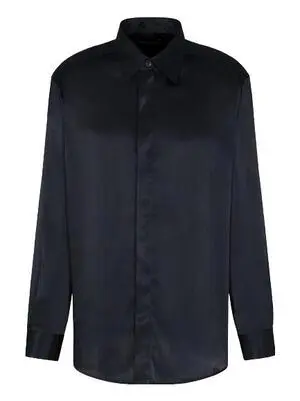 Emporio Armani Solid-colour, Pleated Fabric Shirt - Black