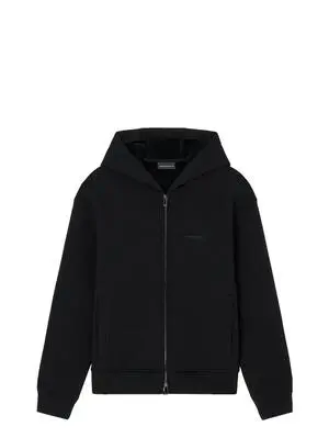 Emporio Armani Lyocell-blend Jersey Zip-up Sweatshirt - Black