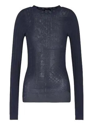 Giorgio Armani Textured Viscose Blend Jumper - Blue