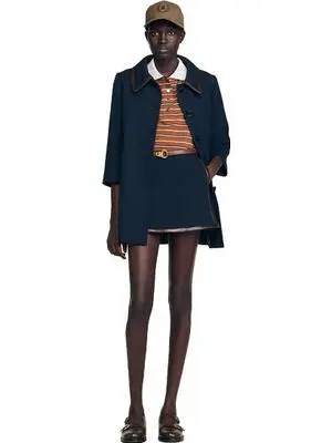 Sandro Mini Skirt With Leather Bands Blue / Navy