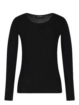 Emporio Armani Round-neck Wool And Silk Blend Jumper - Black
