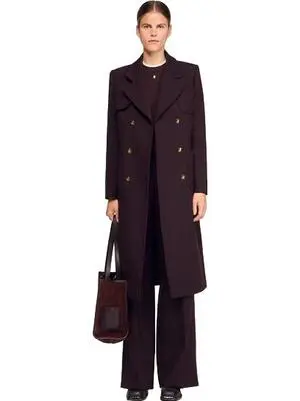 Sandro Long Double-breasted Coat - Brown