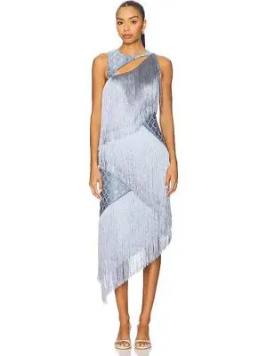Alexis Costa Fringe Detail Dress - Blue Jacquard