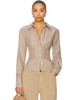 ALL THE WAYS Ellie Button Up Top - Brown Stripe
