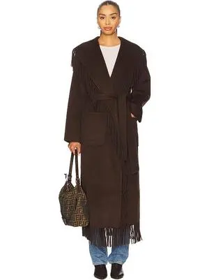 Simkhai Carrie Fringe Robe Coat - Chocolate