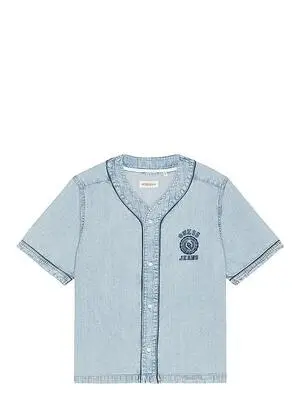 Guess Baseball Denim Shirt In Blue - Light Heritage Wash