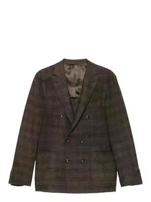 Canali Double-breasted Checked Blazer - Brown