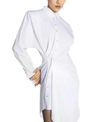 MUGLER Padded-shoulder Asymmetrical Shirt Dress - White
