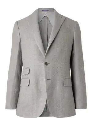 Ralph Lauren Purple Label Kent Herringbone Linen, Silk And Cotton-blend Suit Jacket - Gray