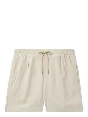 Ralph Lauren Purple Label Dorest Straight-leg Pleated Silk And Linen-blend Drawstring Shorts - Neutrals