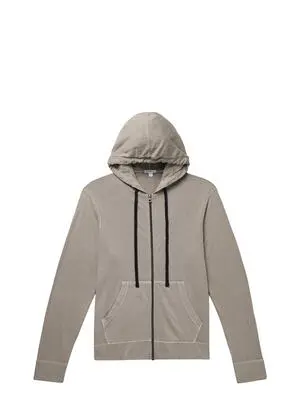 JAMES PERSE Garment-dyed Cotton-jersey Zip-up Hoodie - Gray