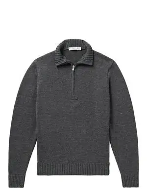 Inis Meáin Wool And Linen-blend Half-zip Sweater - Gray