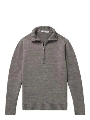 Inis Meáin Wool And Linen-blend Half-zip Sweater - Brown