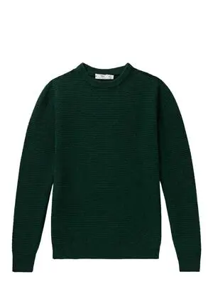 Inis Meáin Caoladóir Basketweave Merino Wool And Cashmere-blend Sweater - Green