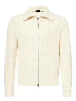 TOM FORD Ribbed High-neck Wool Cardigan - White