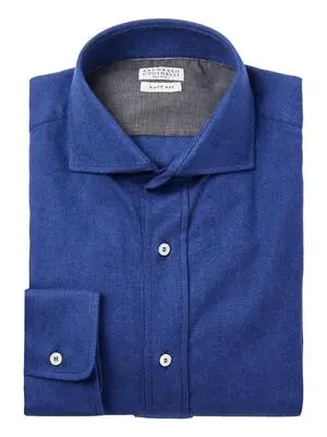 Brunello Cucinelli Herringbone Cotton And Lyocell-blend Shirt - Blue