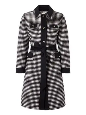 Valentino Garavani Belted Checked Wool And Cashmere-blend Coat - Black