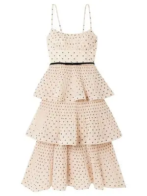 Zimmermann Pleated Tiered Polka-dot Organza Midi Dress - Cream