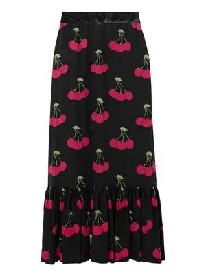 Valentino Garavani Velvet-trimmed Printed Silk-crepe Maxi Skirt - Black