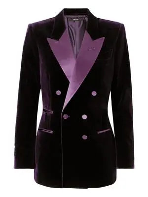 TOM FORD Double-breasted Cotton-blend Velvet Blazer - Purple