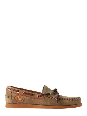 VALENTINO Leather-Trimmed Suede Boat Shoes
