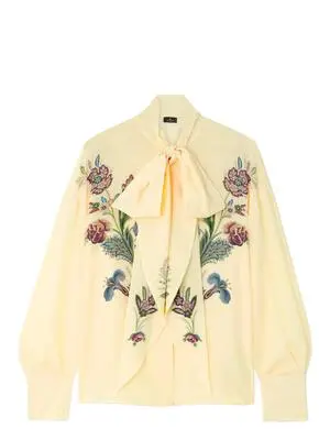 Etro Floral-print Silk-chiffon Blouse With Pussy-bow - Cream