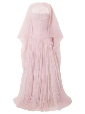 MARMAR HALIM Cape-Effect Sequined Gown
