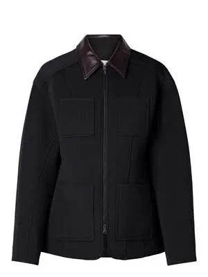 Tibi Leather-trimmed Twill Jacket - Blue