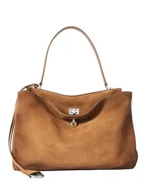 Balenciaga Rodeo Medium Suede Shoulder Bag Camel