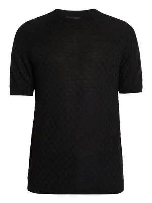 Giorgio Armani Woven Cashmere And Silk Crewneck Sweater Solid Black