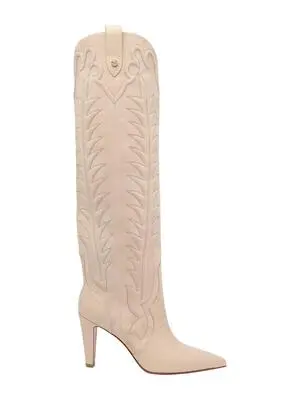 CHRISTIAN LOUBOUTIN 85mm Santia Suede Knee-high Western Boots - Pearl