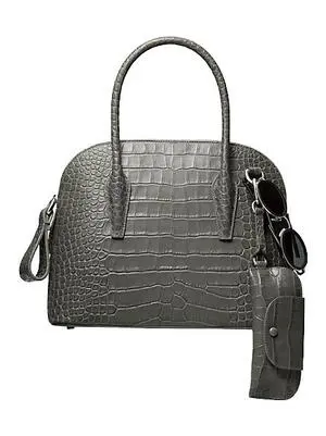 Michael Kors Kaitlin Medium Crocodile Embossed Leather Dome Satchel - Grey