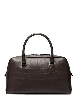 Michael Kors Kasia Medium Crocodile Embossed Leather Satchel - Brown