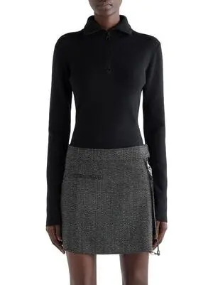 COURREGES Merino Wool Mock Neck Half Zip Sweater - Black