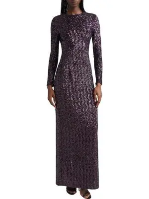 Michael Kors Sequin Long Sleeve Gown - Aubergine