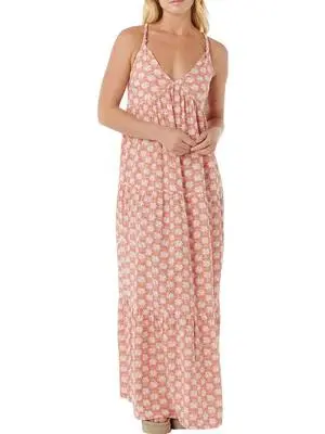 Rip Curl Printed Knotted Sleeveless Maxi Sundress - Brick