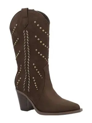 Mia Western Boots With Studs - Chocolate