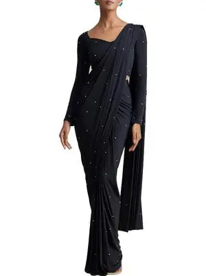 HOLICHIC Five Second Beaded Saree - Black