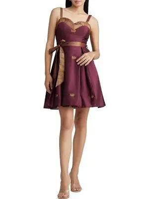 HOLICHIC Gianna Fit & Flare Silk Dress - Brown