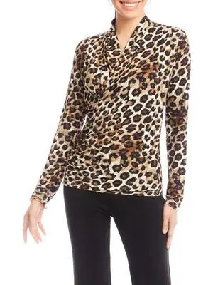 Karen Kane Wrap Front Ruched Top - Leopard