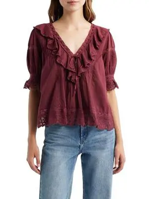 LoveShackFancy Ruffle And Lace Top - Spiced Berry