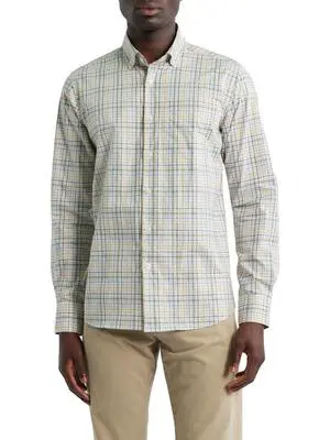 Scott Barber Regular Fit Plaid Cotton Mélange Button-up Shirt - Khaki
