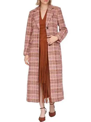 Avec Les Filles Bouclé Plaid Long Coat - Berry Plaid