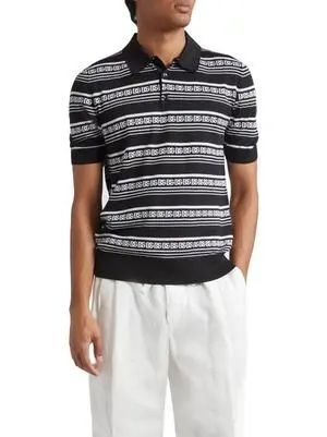 Dolce & Gabbana Logo Stripe Jacquard Silk Polo Sweater - N0004 Nero/bianco