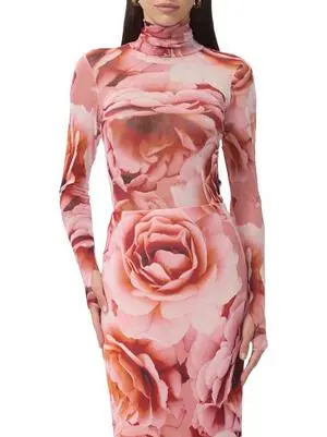 AFRM Zadie Printed Turtleneck Top - Peach Roses