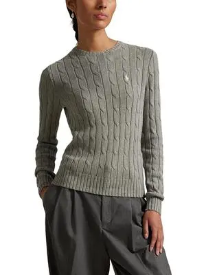 Polo Ralph Lauren Cable Cotton Crewneck Sweater - Fawn Grey Heather