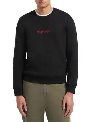 Guess Logo Embroidered Crewneck Sweatshirt - Jblack-black