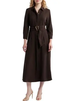 Julia Jordan Belted Midi Shirt Dress - Brown