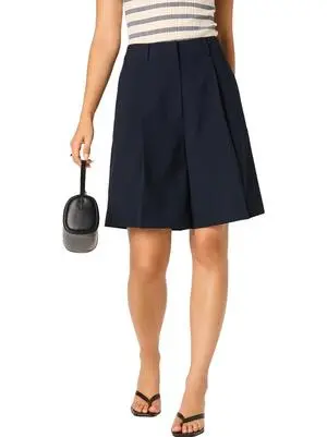 Astr The Label Quillie Pleated Bermuda Shorts - Navy